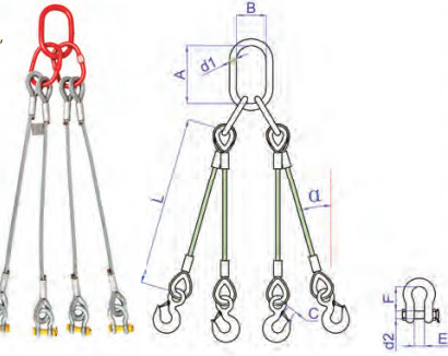 Galvanized Steel 48mm 4 Way Wire Rope Slings Lift Sling
