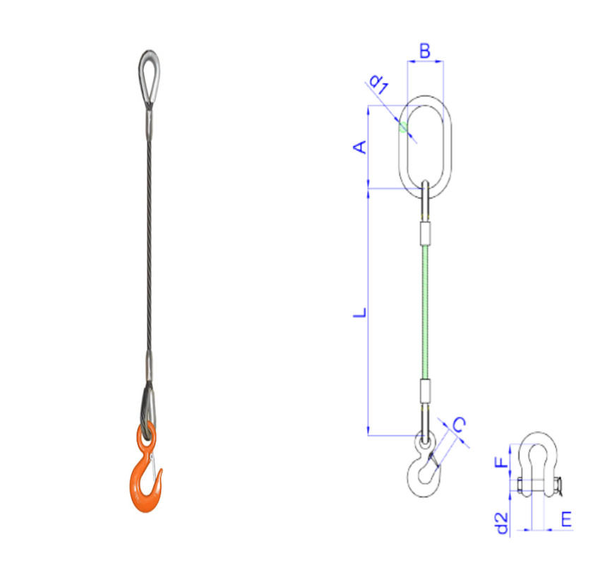 20mm Wire Rope Sling Assembly , Single Leg Steel Cable Lifting Slings