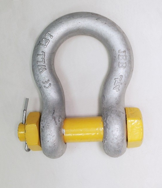 Yellow 1-1/4" WLL 12 Tonne Wide Body Shackles With Safety Bolt